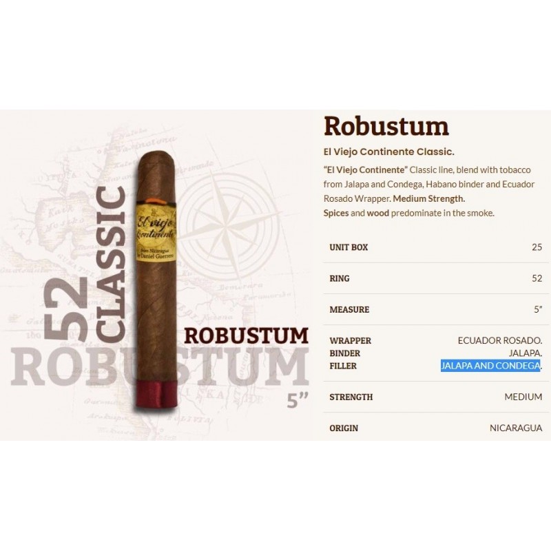 Trabucuri El Viejo Continente Classic Robustum Robusto (25) fumez trabuc